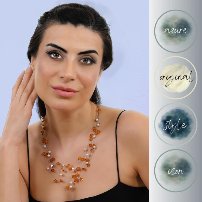 Azure Jewel 6 Sıralı İncili Damla Kehribar Kolye