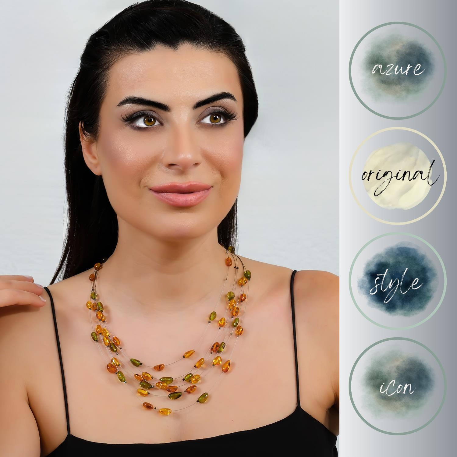 Azure Jewel 6 Sıralı Karayip ve Bal Damla Taneli Kehribar Kolye