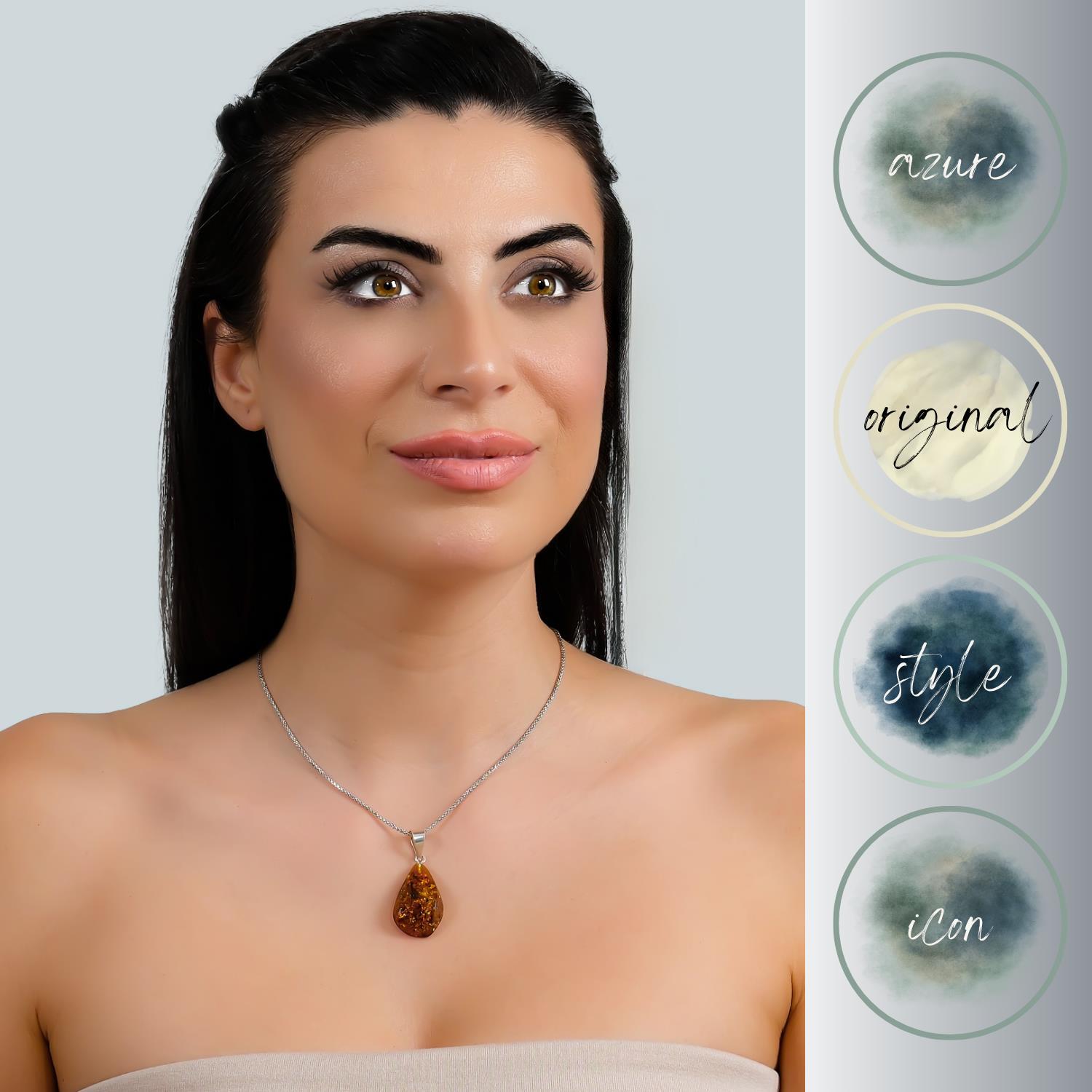 Azure Jewel Doğal Fosil Damla Kehribar Kolye