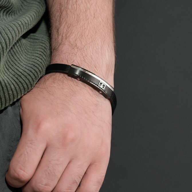 Gemici Çapası Özel Yapım Deri Çelik Bileklik