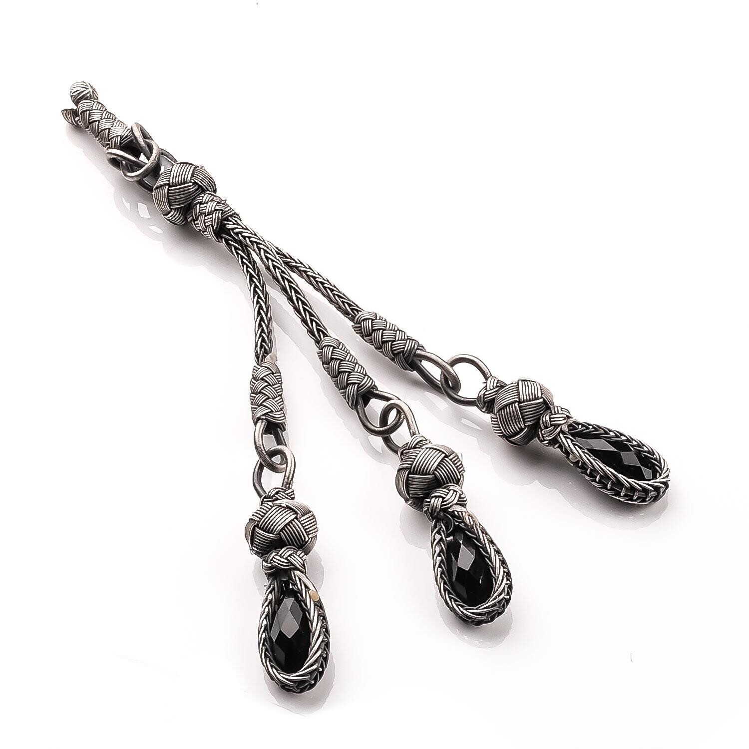 Siyah Zirkon Tasarım El İşi Kazaz Tesbih Püskülü